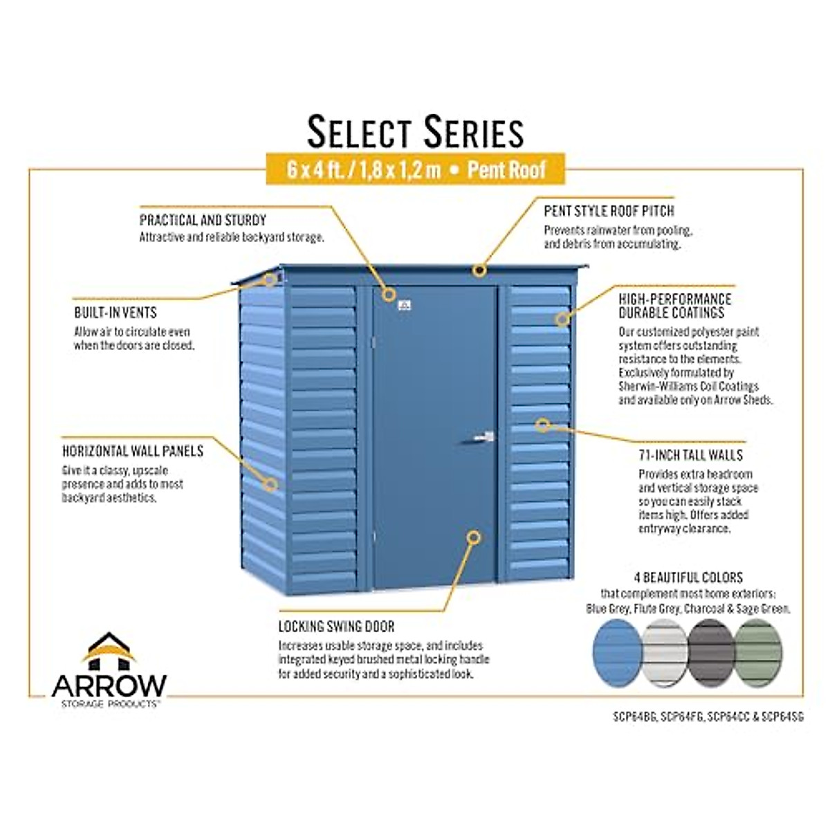Arrow Sheds 6' x 4' Outdoor Steel Storage Shed, Blue
