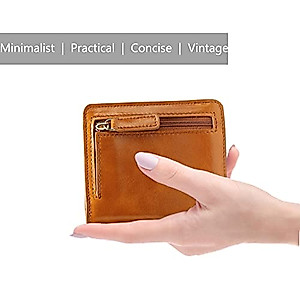 Itslife Women's Rfid Blocking Small Compact Bifold Leather Pocket Wallet Ladies Mini Purse with id Window (Waxed Brown)
