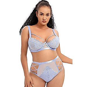 Women's Minimizer Eyelash Lace Plus Size Full Figure Non-Padded Underwire Unlined Sheer Bra (Corn Flower Blue, 40K)