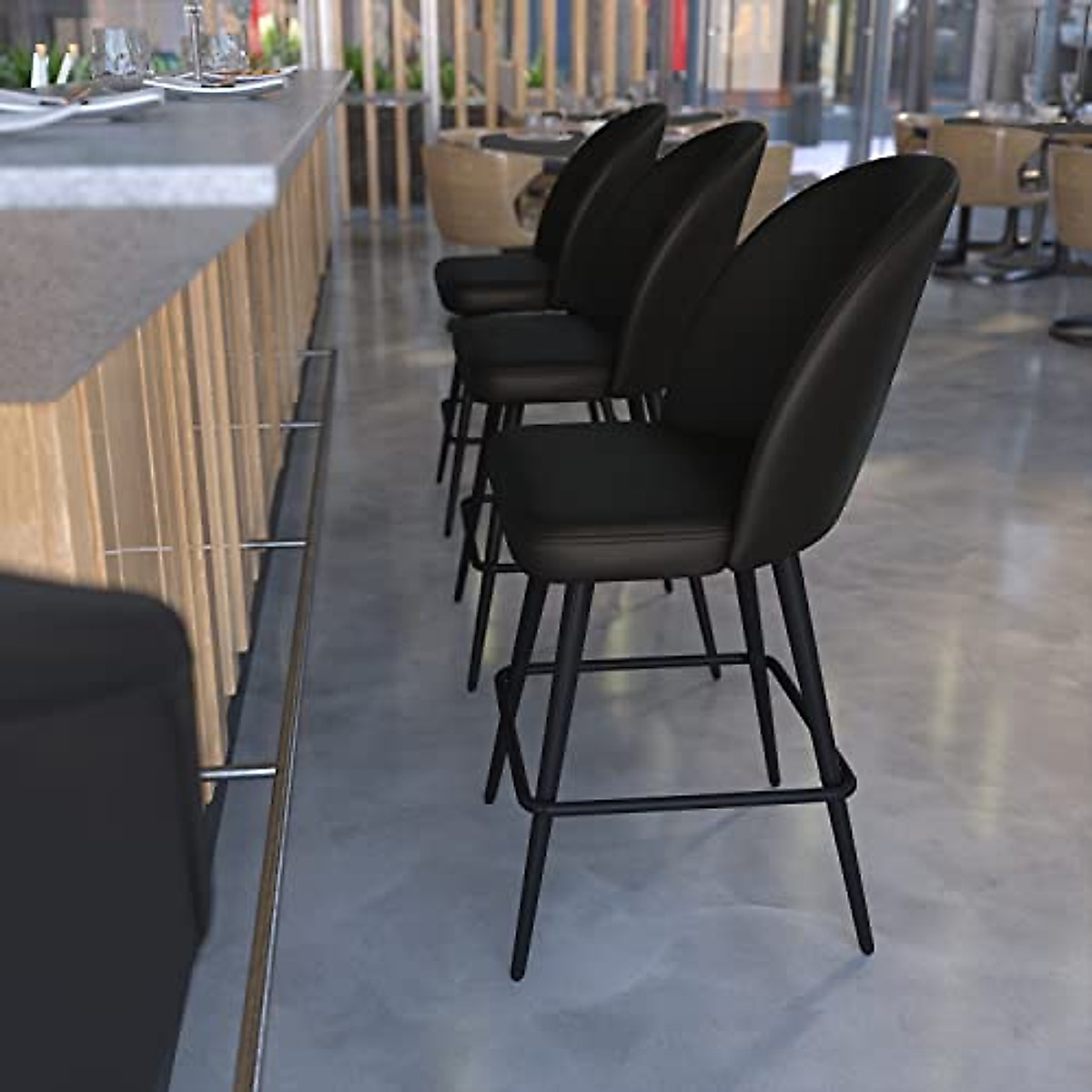 Flash Furniture Lyla Commercial Grade Modern Armless Counter Stools-Black LeatherSoft Upholstery-26" Barstool-Contoured Backrest-Steel Frame & Footrest-Set of 2