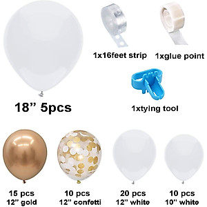White and Gold Balloon Garland Kit, 60PCS Balloon Garland Including White, Chrome Gold & Confetti Balloons Decorations Backdrop Ideal for Wedding Birthday Baby Shower Bridal Party Decorations