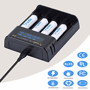 18650 Battery Charger, Snado Universal Smart Charger LCD Display for 3.7v Lithium ion Rechargeable Batteries 18650 21700 18490 17500 16340 14500 RCR123 and 1.2v Ni-MH/Ni-Cd AA AAA C Battery (4 Slots)