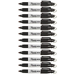 Sharpie Mini Permanent Markers with Golf Keychain Clips, Fine Point, Black Ink, 12-Pack