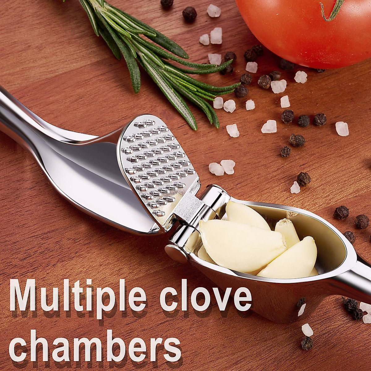 Honsen Garlic Press Easy to Squeeze and Clean, Zinc Alloy Garlic Mincer & Crusher with Soft Easy-Squeeze Ergonomic Handle