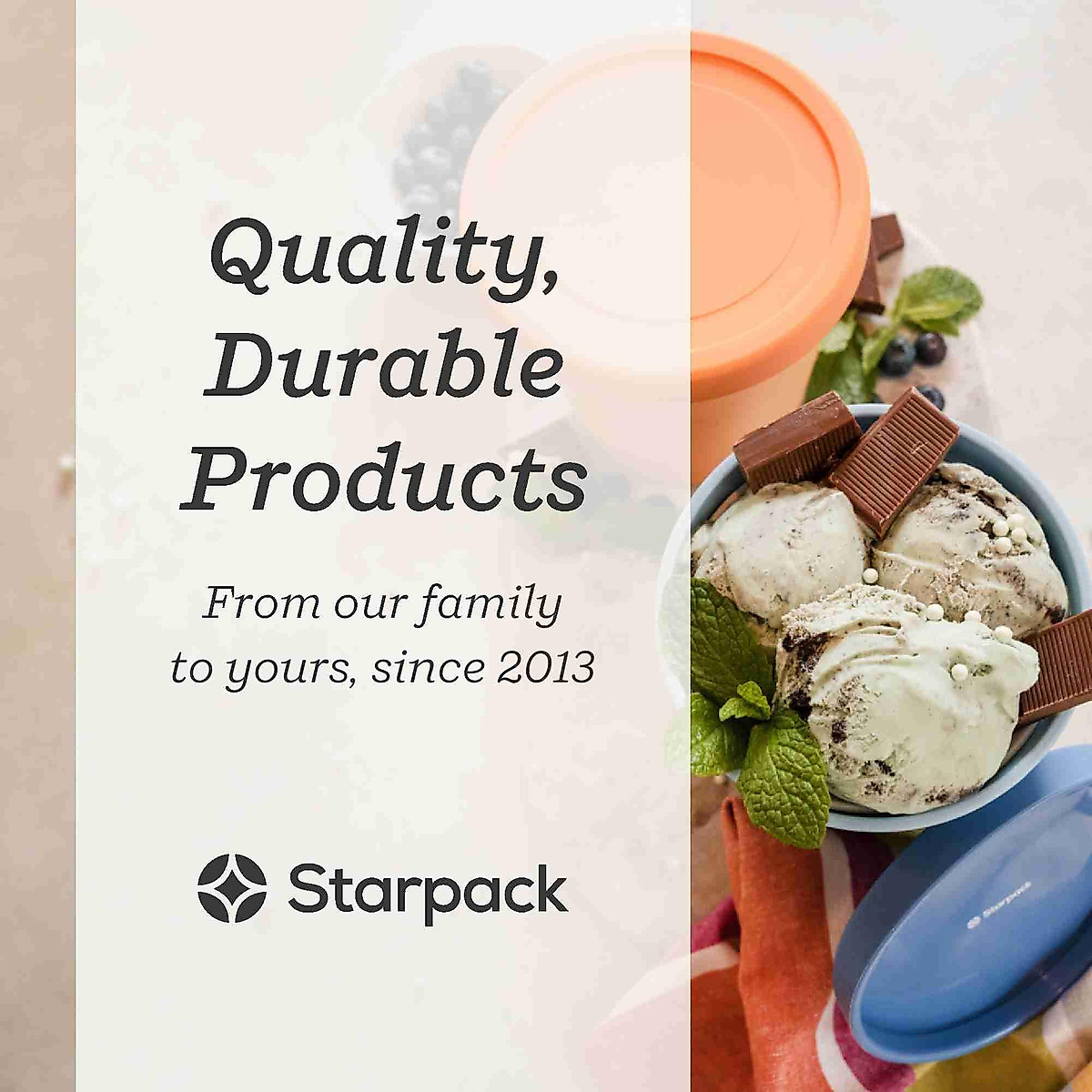 Starpack 'Freeze the Day' Ice Cream Storage Containers for Freezer (2 Pcs) - 1 Quart Ice Cream Containers for Homemade Ice Cream - Reusable Ice Cream Containers with Lids - Leak-Free Lids (Silicone)