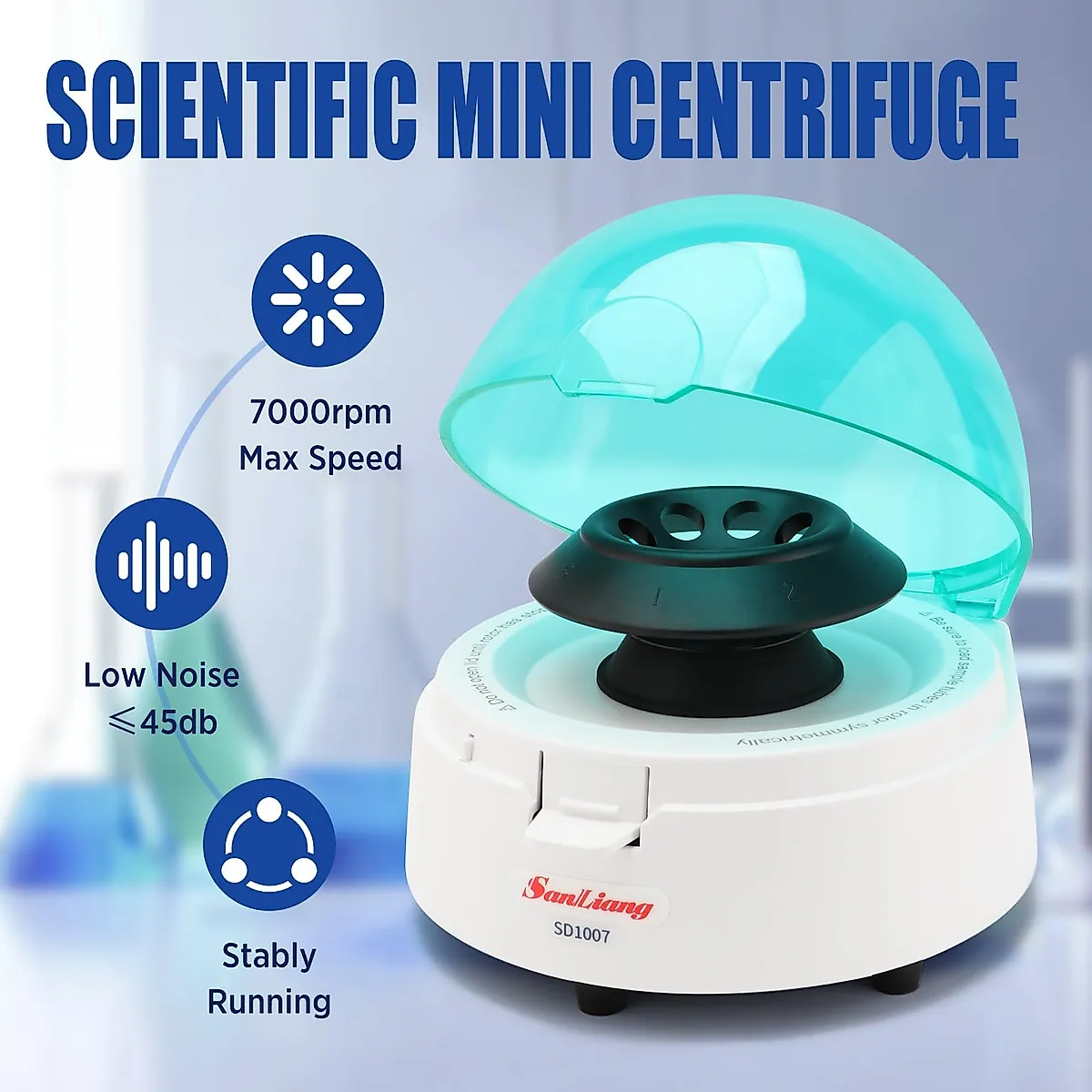 Sanliang Mini Centrifuge 7000RPM Lab Benchtop Centrifuge Machine with 2 Rotors for 8 x 0.2/0.5/1.5/2.0ml and 0.2mL×32 PCR Strips, Low Noise≤45dB.