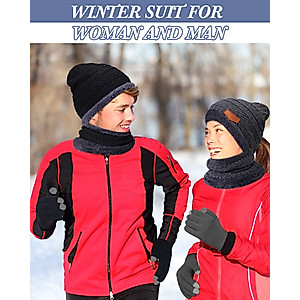 6 Pcs Men Womens Winter Hat Glove Scarf Sets Beanie Scarf Touchscreen Gloves Knit Skull Cap Fleece Neck Warm Scarf Mitten (Black, Gray)