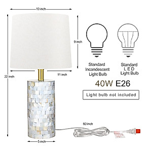 TPAMSWO Modern Coastal Table Lamps Set of 2, Natural Mother of Pearl Tiles Over Design Cylinder 22" Bedside Lamp,for Bedroom Living Room Home Office Desk Nightstand Table Lamp