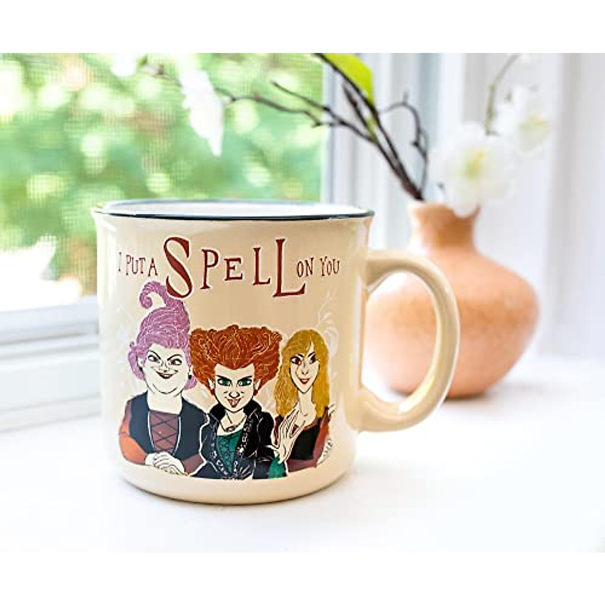 Disney Hocus Pocus Put A Spell On You Ceramic Camper Mug | BPA-Free Travel Coffee Cup For Espresso, Caffeine, Cocoa, | Home & Kitchen Essential | Halloween Gifts and Collectibles | Holds 20 Ounces