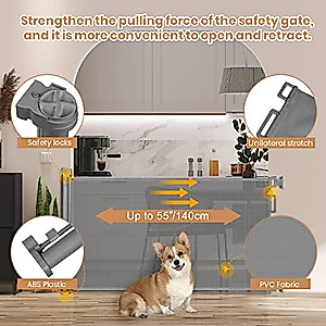 Looxii Baby Gate Retractable Dog Gates for The House Kids Pets, 33" Tall, Extends up to 55" Wide Mesh Retractable Baby Gate for Stairs, Doorways, Hallways, Indoor and Outdoor