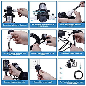 Fogland Pump Misting System: Outdoor Misting System 49ft Misting Cooling System with 16pcs 0.016" Orifice Thread Stainless Steel Misting Nozzle for Patio Garden Backyard