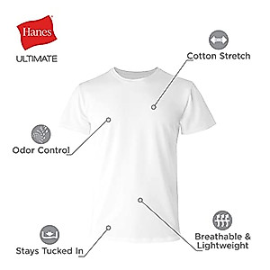 Hanes Ultimate Comfort Fit Undershirt, Men’s Crewneck Stretch-Cotton T-Shirt, White 4-Pack, Medium