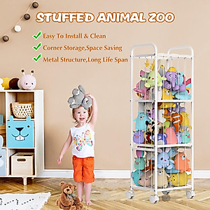 Stuffed Animal Storage, Metal Tube Toy Storage Organizer Extra Large Stuffed Animal Holder With Brake Wheels, Stuffed Animal Zoo Organizer For Nursery Playroom Kids Room White(53.5” x 18.1”x 13”)