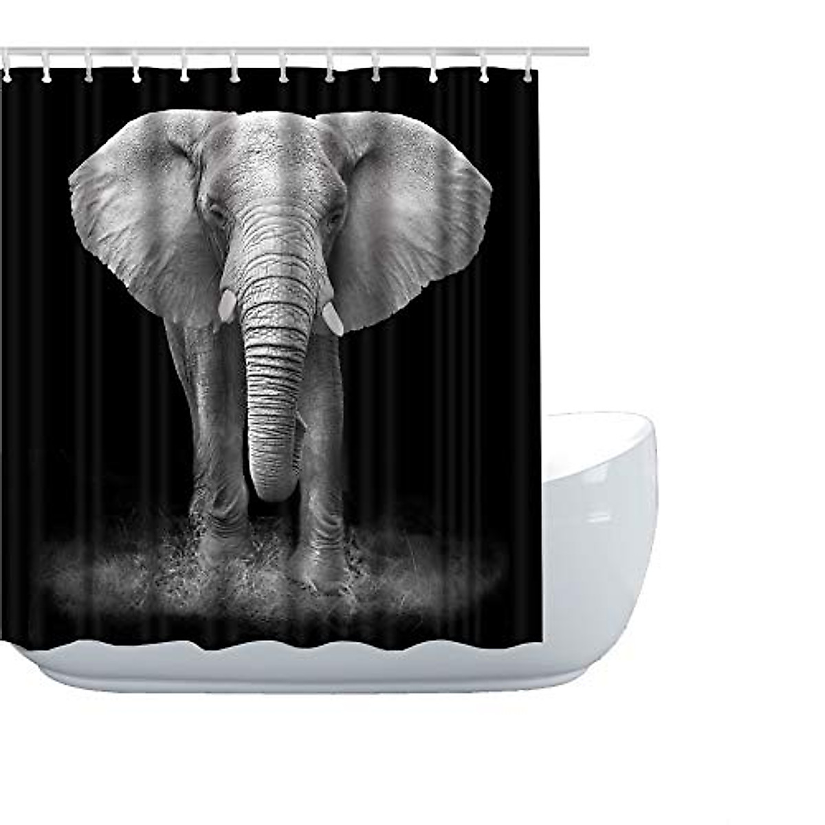 Amagical Elephant Art Black and White Photography 16 Piece Shower Curtain Set Bath Mat Set Non Slip Bathroom Mat Contour Rug Mat Toilet Cover Shower Curtain with 12 Hooks