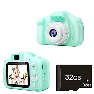 Kids Camera, Children Digital Rechargeable Cameras Toddler Educational Toys, Mini Children Video Record Camera, 2 Inch Screen & 32GB SD Card for Birthday (Green)