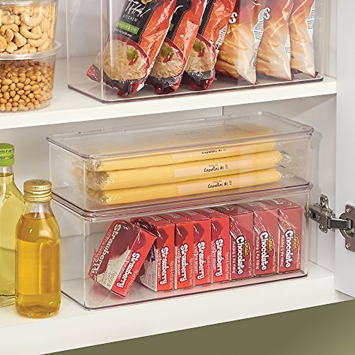 iDesign Modern Clear Rectangular Stackable Shatterproof BPA Free Plastic Kitchen Storage Box, 14 x 34 x 12.5 cm