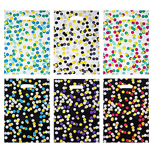 HABILE 48 Pack Plastic Party Gift Bags, Durable Return Gift Bags With Handles, Plastic Candy Bags For Goodie, Party Favor Bags For Kids Birthday (Polka Dots And Small Stars)