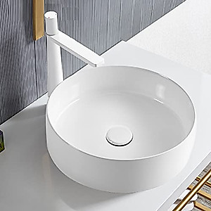KINGWONG 16 Inch Vessel Sink for Bathroom Modern Round Bathroom Sinks Above Counter White Ceramic Porcelain Farmhouse Vessel Sink Basins Bathroom sink bowl for Cabinet Lavatory Vanity