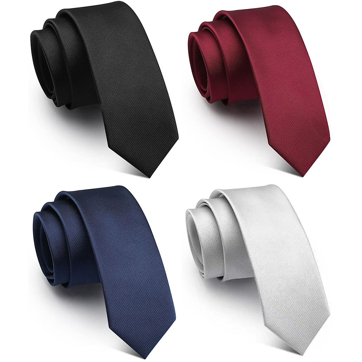 WeiShang Lot 4 PCS Classic Men's Skinny Width 2.3" Slim Necktie Solid Color Tie