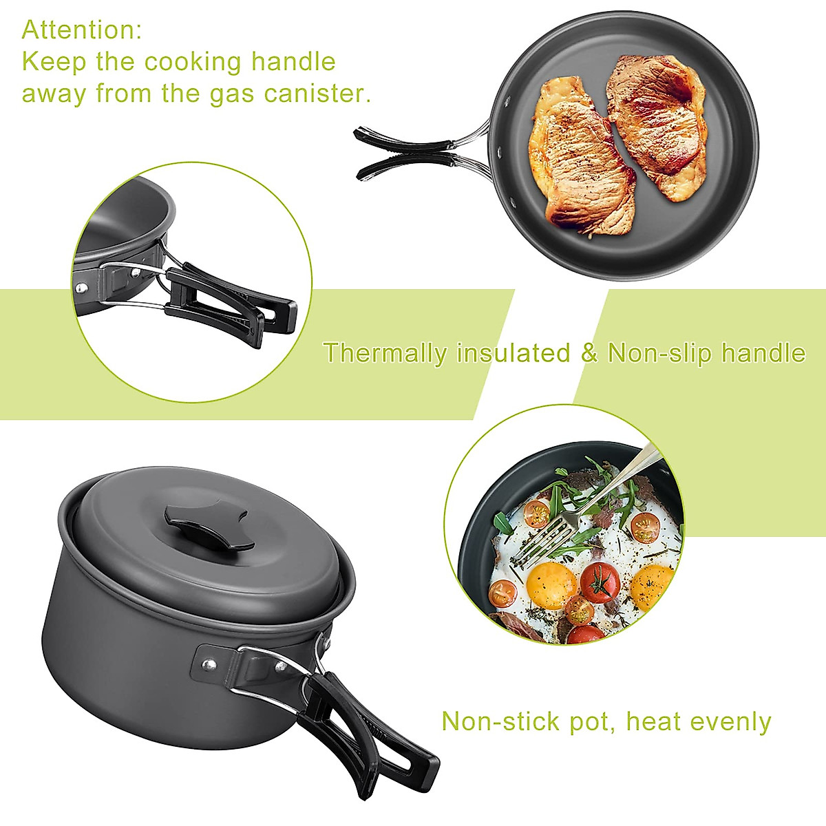 G4Free 18pcs Camping Cookware Mess Kit Non-Stick Lightweight Pots Pan Set with Stainless Steel Cups Plates Forks Knives Spoons for Camping Backpacking Outdoor Cooking and Picnic (Grey, 21PCS)