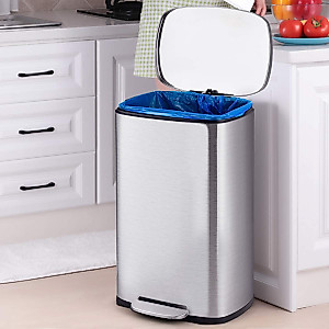 Goplus 13.2 Gallon/ 50 L Kitchen Trash Can, Anti-Fingerprint Touchless Waste Bin with Soft-Closing & Stay Open, Step-On Stainless Steel Garbage Can for Living Room Home Office
