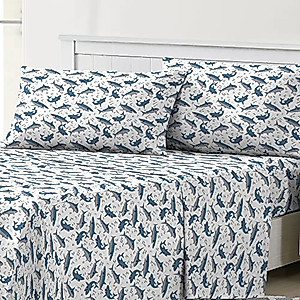 dream FACTORY Kids Sheet Set Lightweight Microfiber Bed Sheets Super Soft Easy Wash Cozy Bedding 10” Pocket - Twin, Blue Sharks