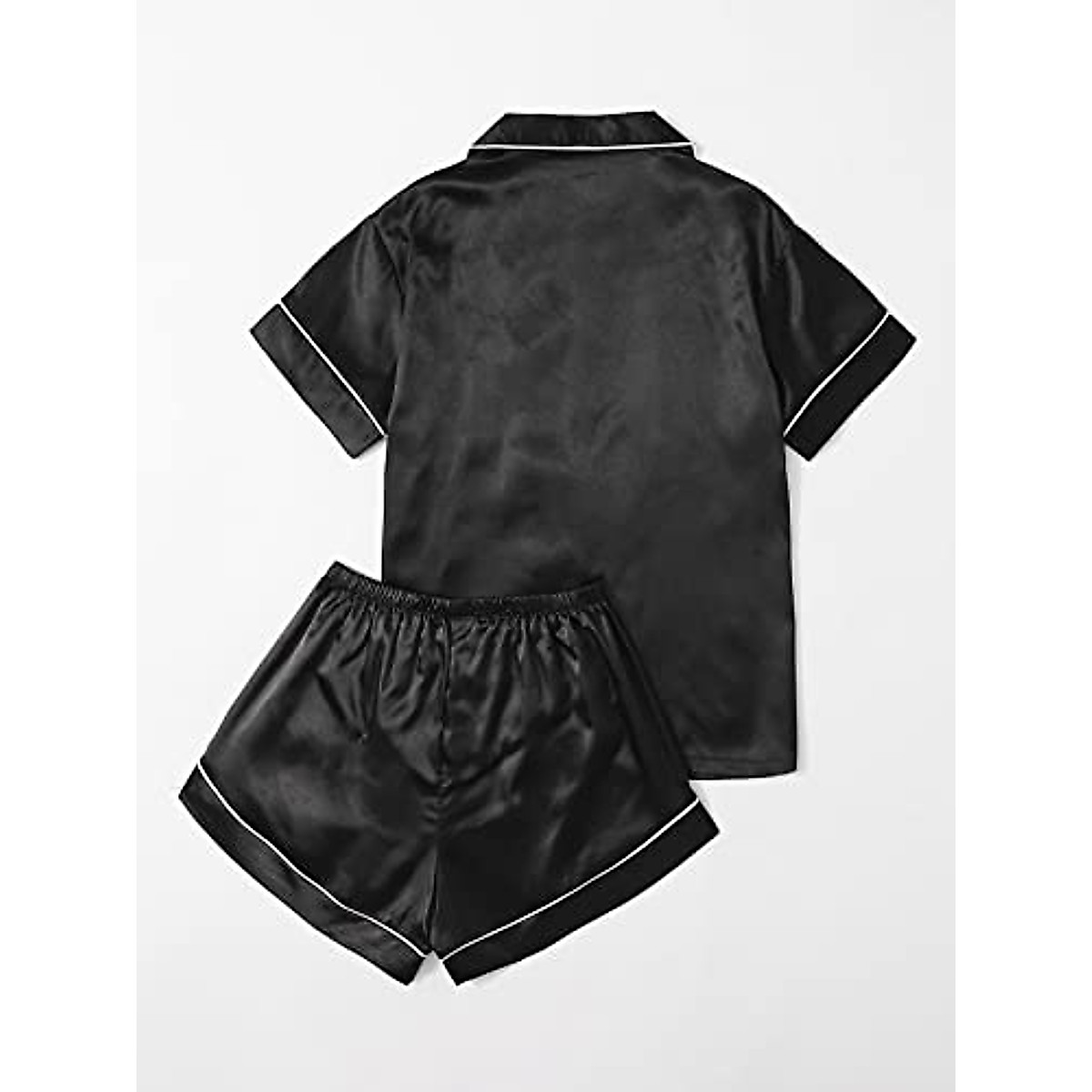 MakeMeChic Women's Plus Size Satin Button Down Pajama Set Silk Short Sleeve Sleepwear Black 4XL