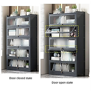 Modern 5 Tier Bookcase with Flip Door, Rectangle Shelves with Closed Back Panels, Tall Bookshelf, Storage Organizer Shelves for Bedroom, Living Room, Office, Kitchen(Gray,31.5*12.2*67.7in)