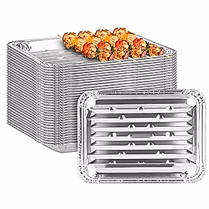 PARTY BARGAINS 24 Aluminum Broiler Pans - 11.5 X 8.25 X 1 Inches, with ribbed bottom. 7 Ridges 0.5 high, 1 inch apart. Heavy Duty Aluminum Disposable Grill Pans. for Cooking, Roasting. BBQ, Picnic