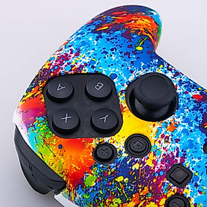 YoRHa Studded Silicone Transfer Print Cover Skin Case ONLY for Nitendo Official Switch Pro Controller x 1(Spashing Paint) with Pro Thumb Grips x 8