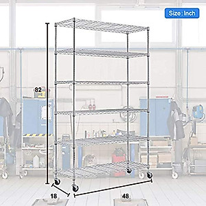 Tyyps Storage Metal Shelves Wire Shelf Organizer 6 Tier Wire Shelving Unit Heavy Duty Height Adjustable NSF Shelving Commercial Rolling Steel Rack 2100 Lbs Capacity with Wheels 82”X48”X18”,Chrome