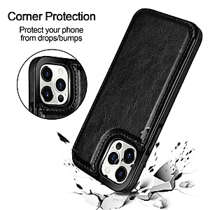 HianDier for iPhone 14 Pro Case with Card Holder Wallet Case for Women Men PU Leather Kickstand Protective Case Magnetic Closure Shockproof Case for iPhone 14 Pro Phone Case, Black