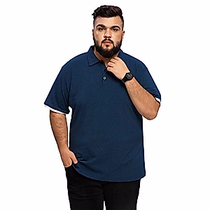 Aiyino Men's Big and Tall Classic Fit Short Sleeve Solid Soft Cotton Polo Shirt 4XL Navy