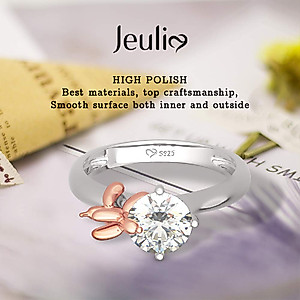 Jeulia Round Cut Silver Ring: Sterling Balloon Shape Dog Fashion Anniversary Promise Engagement Wedding Ring Set for Her with Gift Jewelry Box