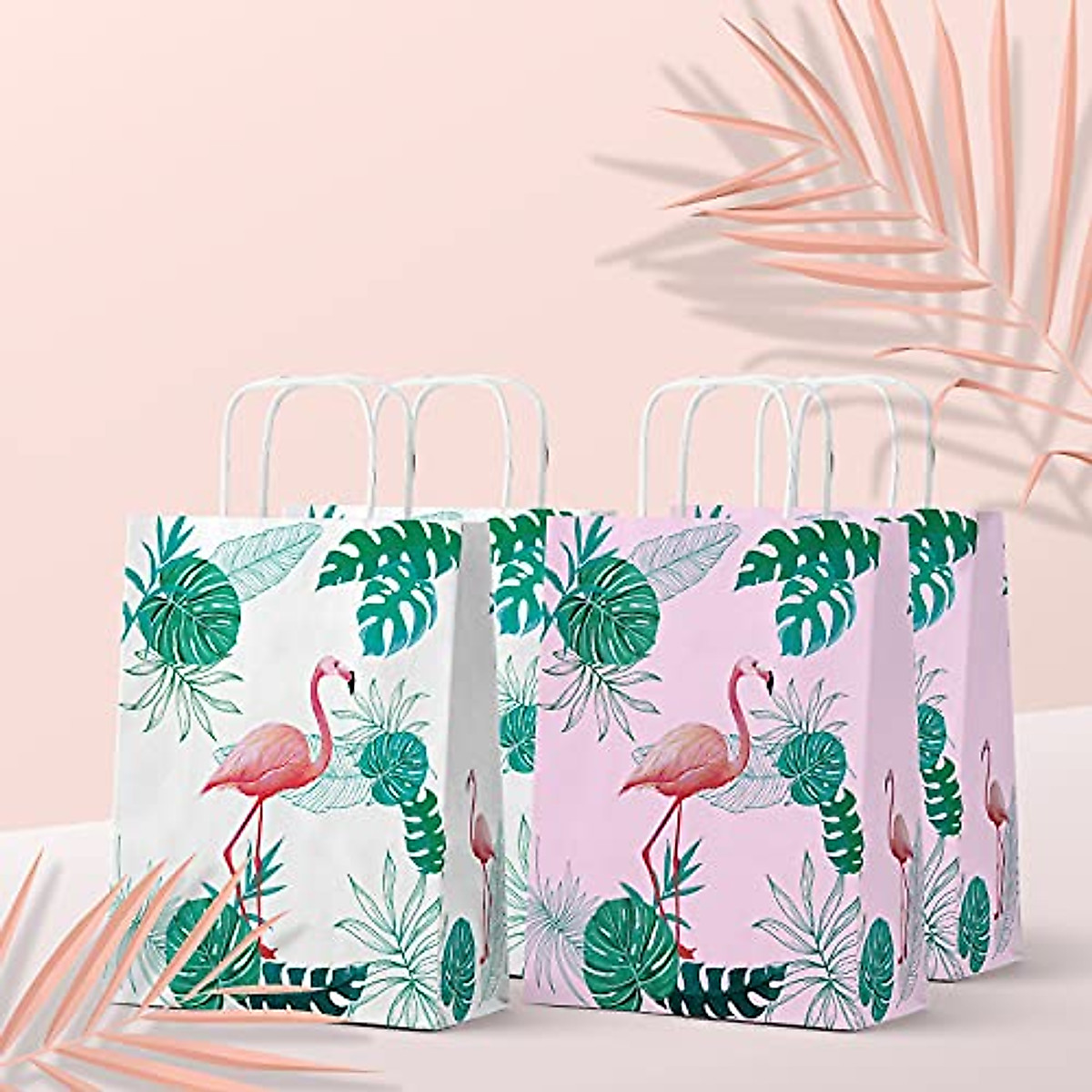KALEFO 24PCS Luau Party Supplies Flamingo Party Favors Treat Bags Summer Tropical Palm Leaves Hawaii Paper Gift Bags