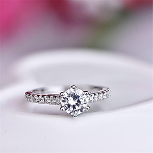 FJ 1CT Promise Ring 925 Sterling Silver Engagement Wedding Anniversary Eternity Ring Round Cut Cubic Zirconia Solitaire Ring for Women Size 10