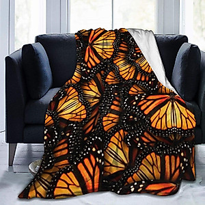 LIVE & LOVE Microfleece Blanket Throw Blanket Heaps of Orange Monarch Butterflies Printed Ultra Soft Lightweight Cozy Warm Microfiber Fuzzy Blanket for Bed Couch Living Room All Seasons