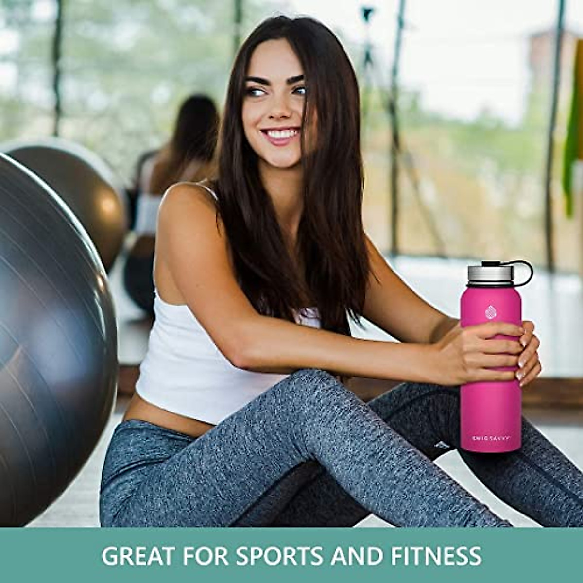 Swig Savvy Sports Water Bottle, Vacuum Insulated Stainless Steel, Double-Wall, Insulated Wide Mouth Leakproof Lid, for Hiking, Camping, Sports, and School - 32 Oz (Pink)