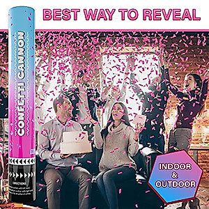 Gender Reveal Pink Confetti Cannon [5 Pack] - Gift 2 Magnetic Photo Frames, Gender Reveal Baby Girl Party Supplies, Biodegradable Confetti Poppers