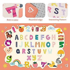 LTKOUGFAM ABC Kids Play Rug, Large Soft Educational Learning Space Mat, Non-Slip Cute Baby Floor Toddler Numbers Mat Area Rug for Kids Living Room Playroom Classroom Decor (Orange, 59" x 78" L)