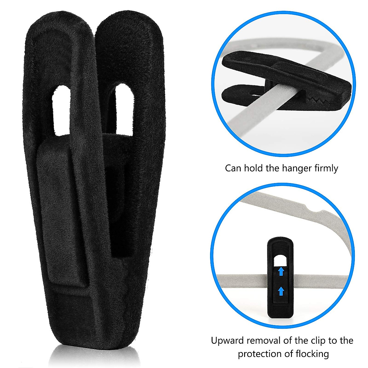 Tinfol 50pc Velvet Hangers Clips, Black Strong Finger Flocked Clips, Large Opening Clip Clothes Hanger Clip, Pants Hangers Clips for Thin Clothes Hangers