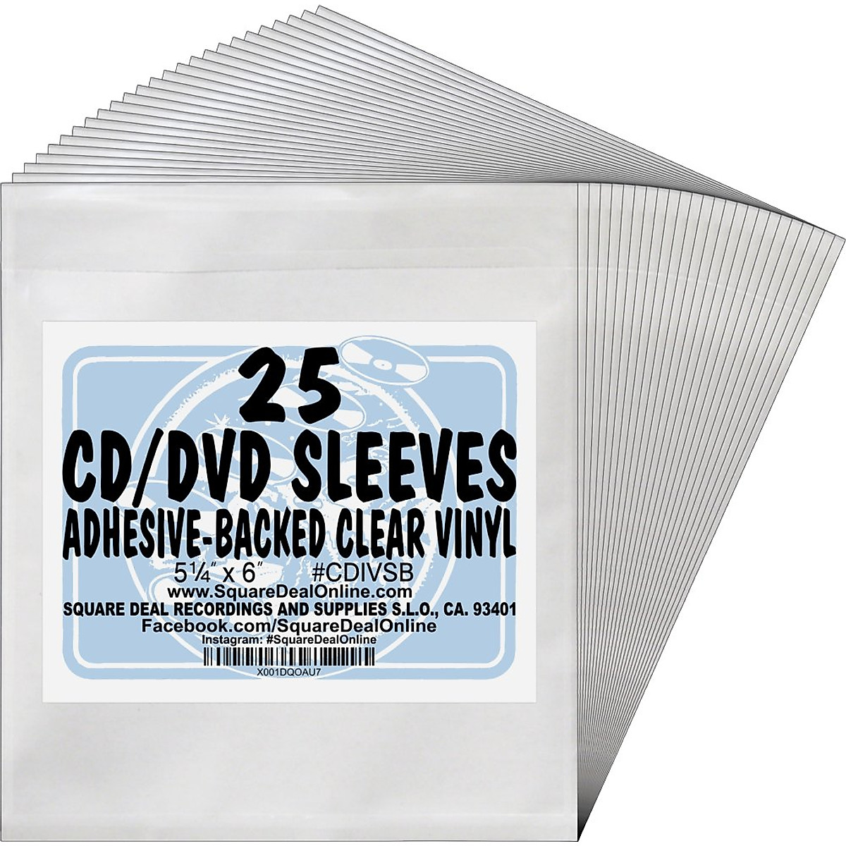 (25) Adhesive Backed Clear Sleeves for CDs or DVDs #CDIVSB