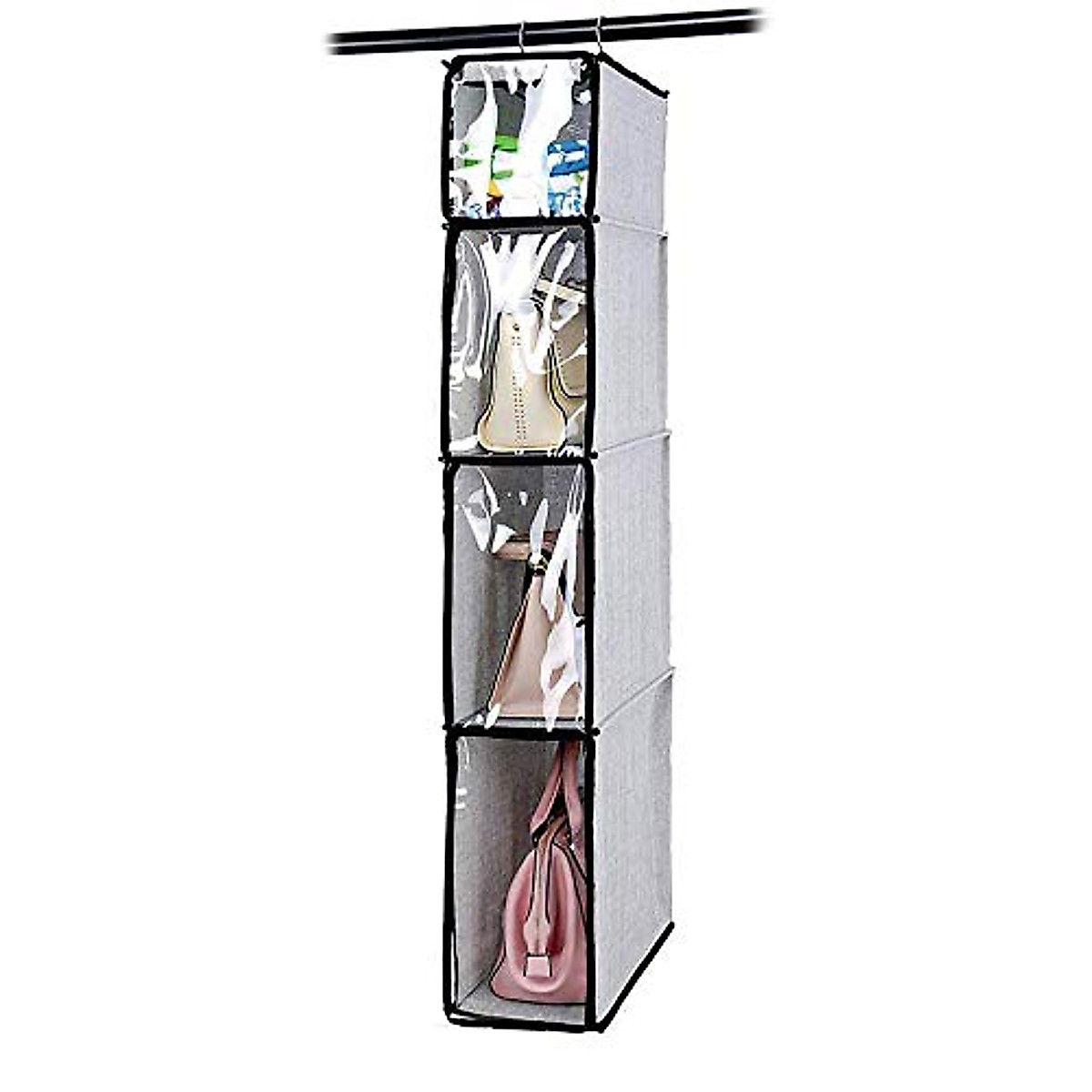 WOWCASE Hanging Handbag Organizer Breathable Cotton Linen Fabric Closet Purse Storage Bag with Clear Dust Proof Cover (Grey)