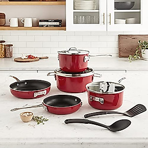 Gotham Steel STACKMASTER Pots Stackable 10 Piece Cookware Set Ultra Nonstick Cast Texture Coating Includes Fry Pans, Red
