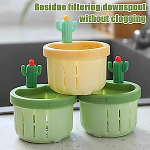 3PCS Cactus Kitchen Sink Drain Strainer - Press Automatic Dumping Basket, Multi-Functional Home Use Cactus Sink, Draining Basket Filter Net Lifting Basket, Kitchen Waste Collector Filter (Green)