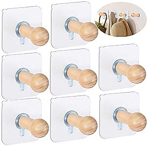 FOTYRIG Adhesive Hat Hooks for Wall Hat Hanger Wall Rack Mounted Coat Hanging Wooden Bathroom Hooks Stick On Door Closet Cabinet Wardrobe Entryway Waterproof OilProof-8 Packs