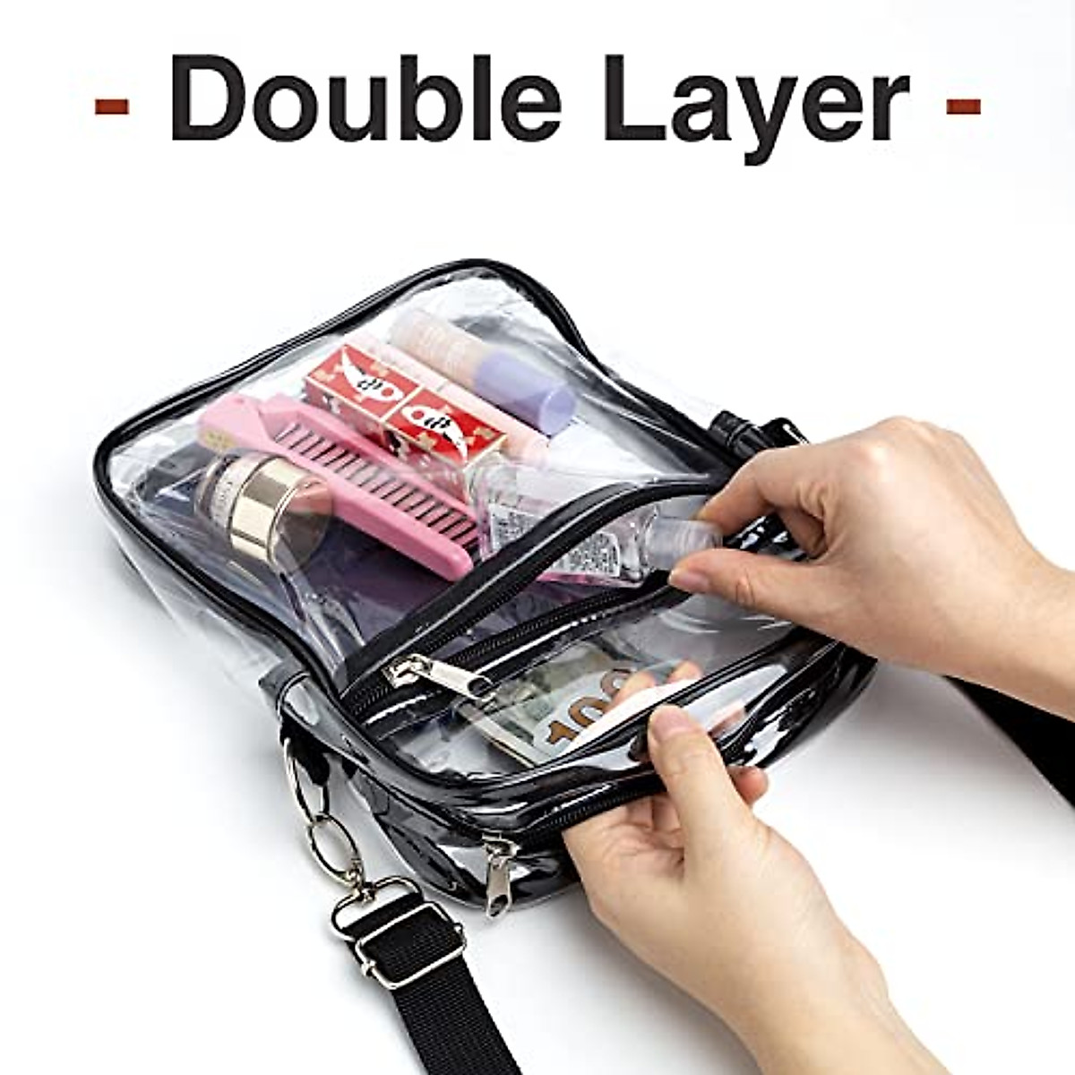 Clear Bag Stadium Approved, See Through Plastic Crossbody Purse with Pockets, Adjustable Transparent Shoulder Tote Bag