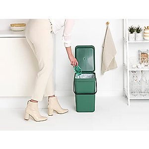 Brabantia Sort & Go Kitchen Recycling / Garbage Trash Can (6.6 Gal / Fir Green) Stackable Refuse Organiser with Handle & Removable Lid, Easy Clean, PerfectFit Bags Included