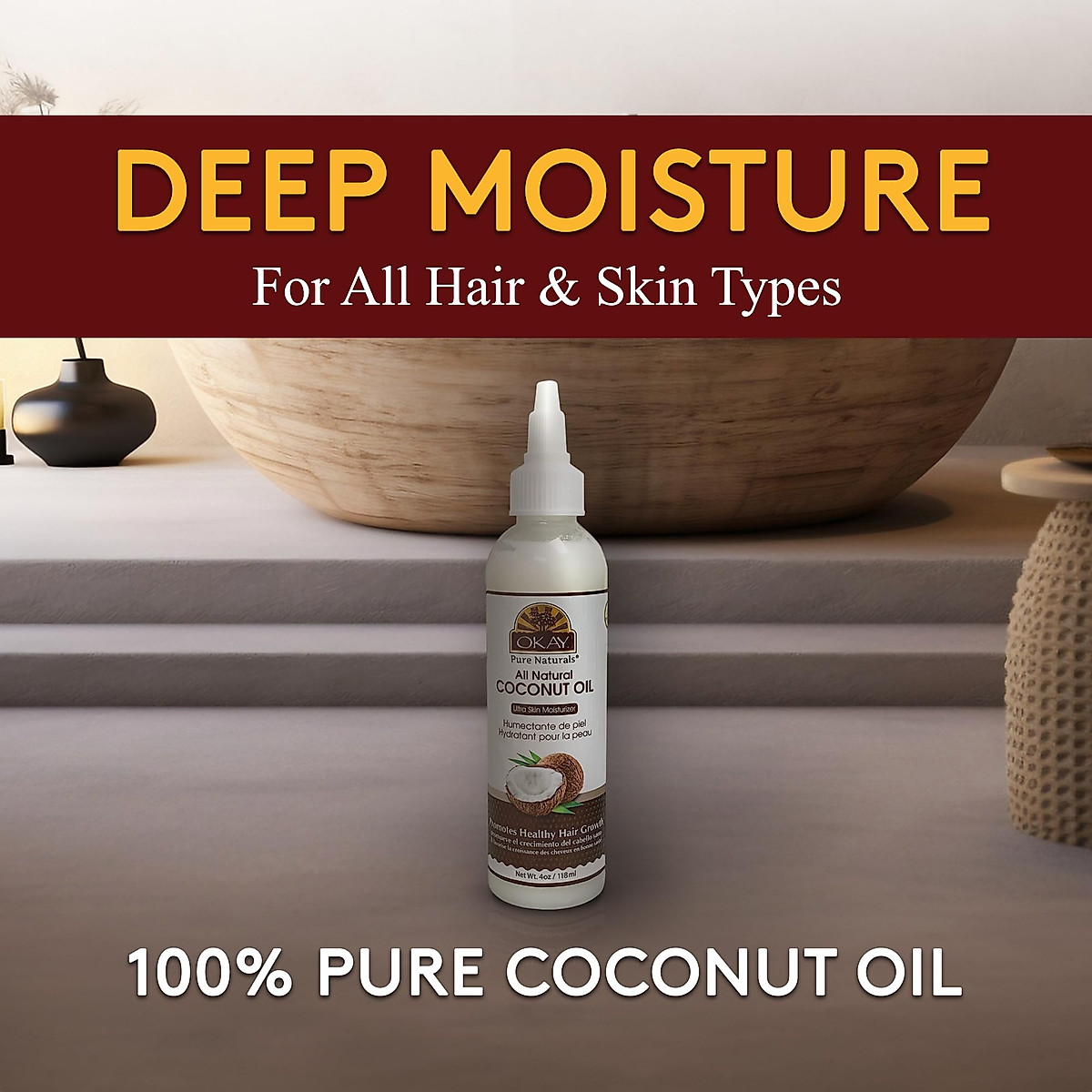 OKAY 100% COCONUT OIL for HAIR and SKIN 4oz / 118ml