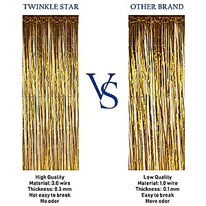 Twinkle Star 2 Pack Photo Booth Backdrop Metallic Tinsel Foil Fringe Curtains Environmental Background for Birthday Wedding Party Christmas Decorations (Gold)